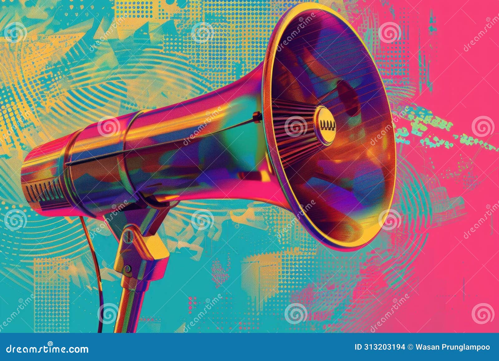 Futuristic, Digital Art of a Megaphone with Halftone Effects, Echoing ...