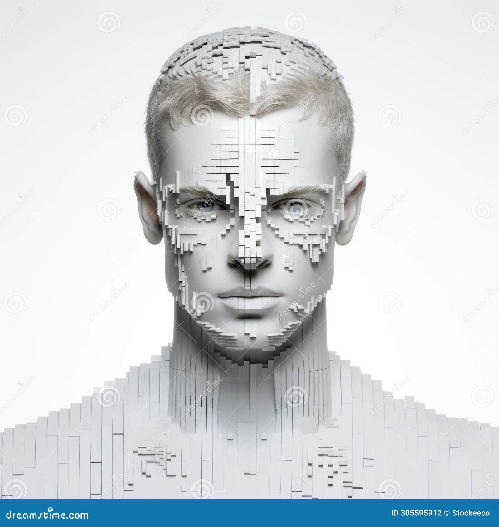Futuristic Digital Art Sculpture: 3d Liam with Pixelated Head Stock ...