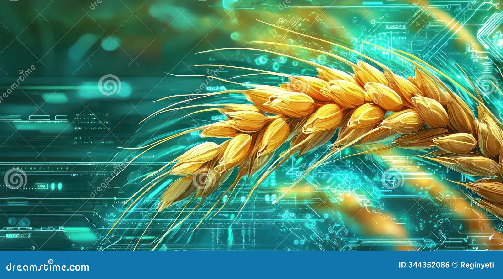Futuristic Digital Art with Wheat Grain Circuit Patterns Interface ...