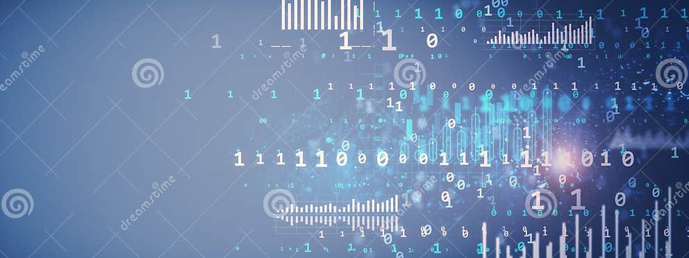 Futuristic Digital Background With Binary Code And Data Visualization On Blue Backdrop 3d