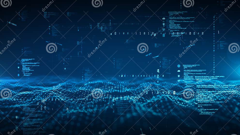 Futuristic Digital Background Data Connection with Binary Code, Complex Interconnected Networks ...