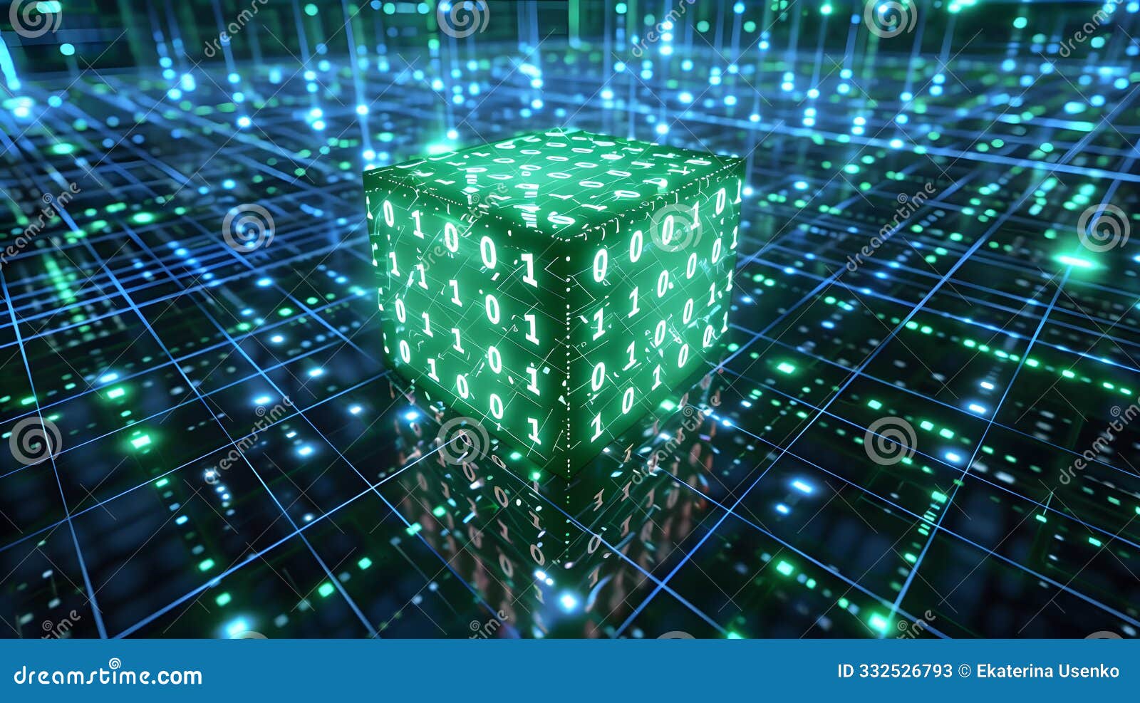 Binary Code Cube in Futuristic Digital Matrix Stock Illustration - Illustration of cyber, coding ...