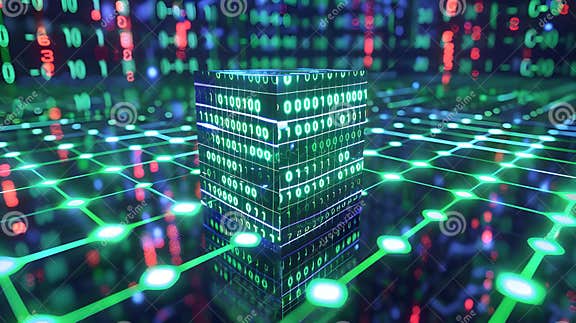 Binary Code Cube in Futuristic Digital Matrix Stock Illustration - Illustration of encryption ...