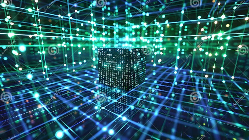 Binary Code Cube in Futuristic Digital Matrix Stock Illustration - Illustration of cube, digital ...