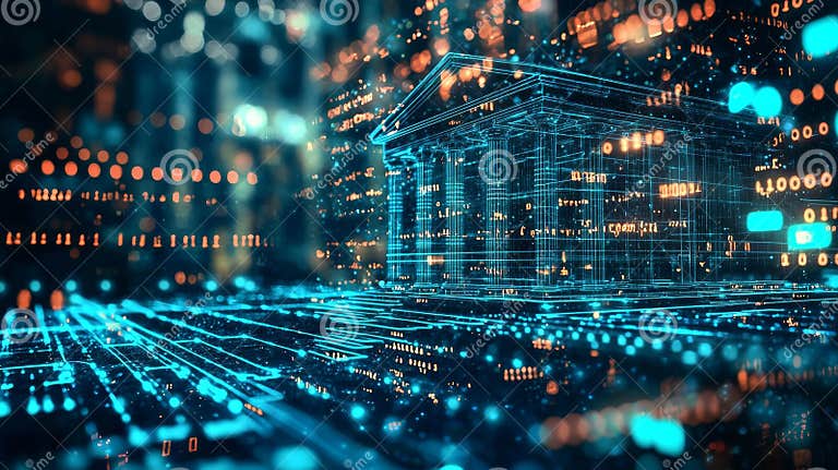 Futuristic Digital Banking Concept with Glowing Data and Virtual ...