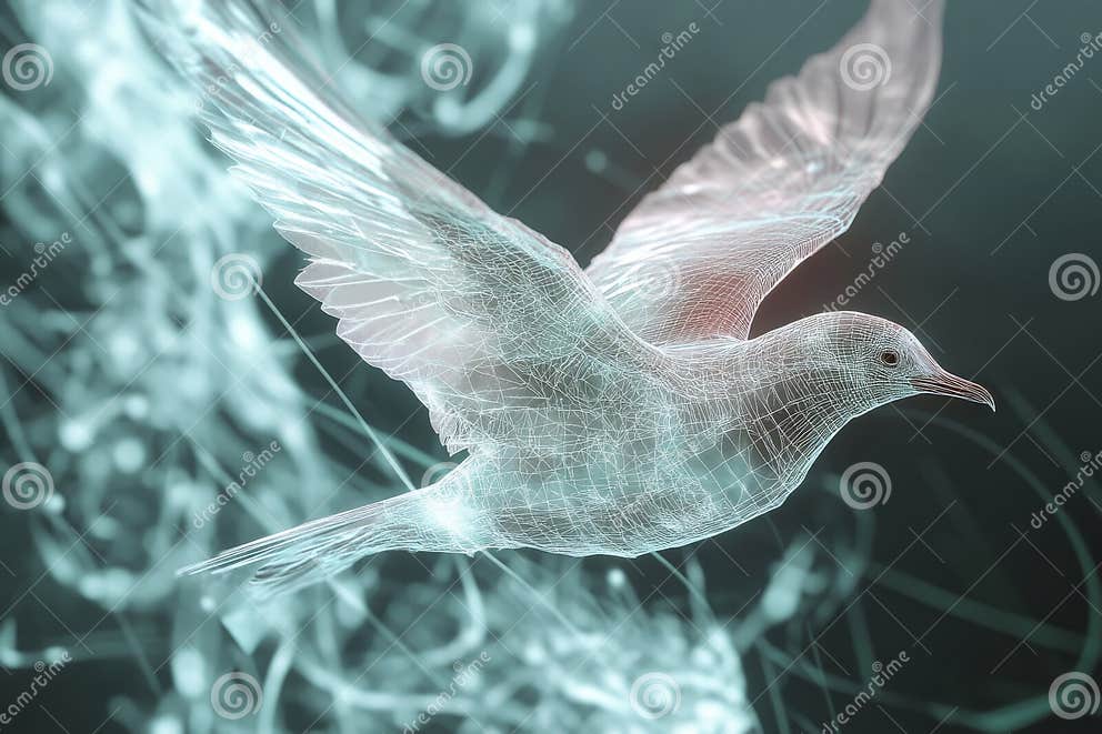 Futuristic Digital Bird in Flight with Abstract Light Trails and ...