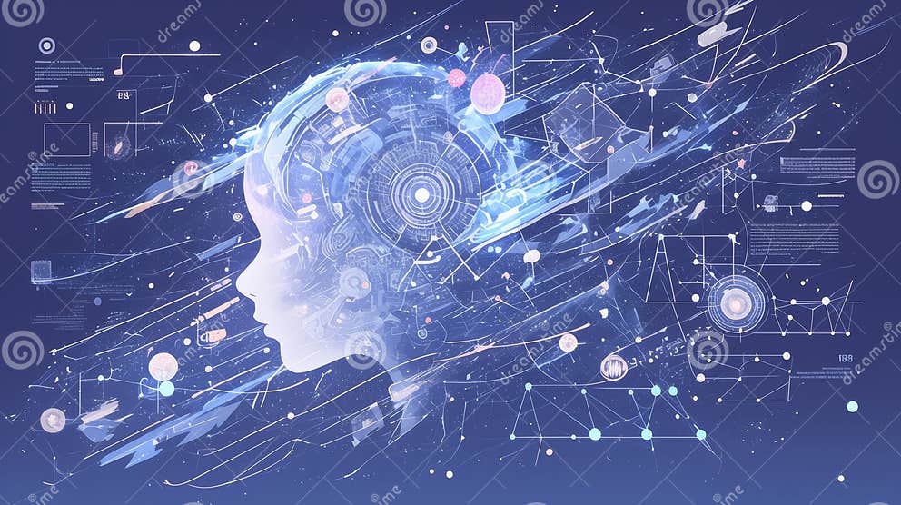 Futuristic Digital Brain with Artificial Intelligence Elements in Motion Stock Illustration ...
