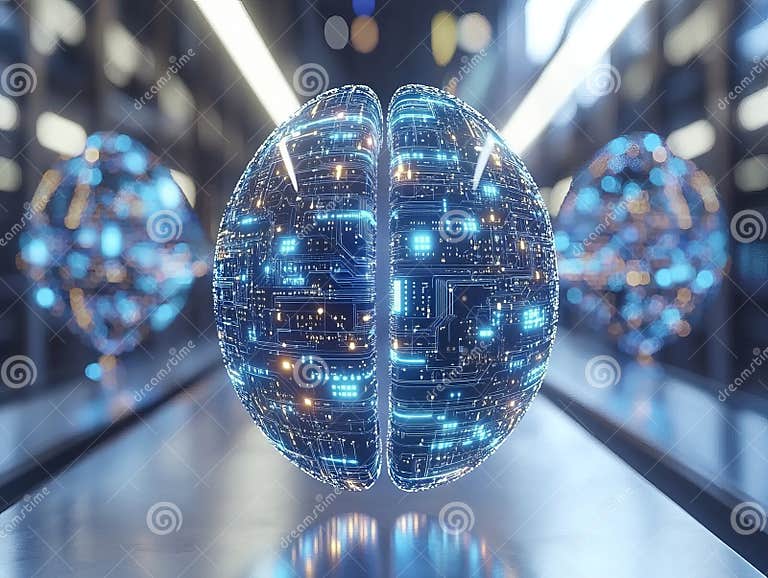 Futuristic Digital Brain Model Encased in a Glowing Transparent Sphere ...