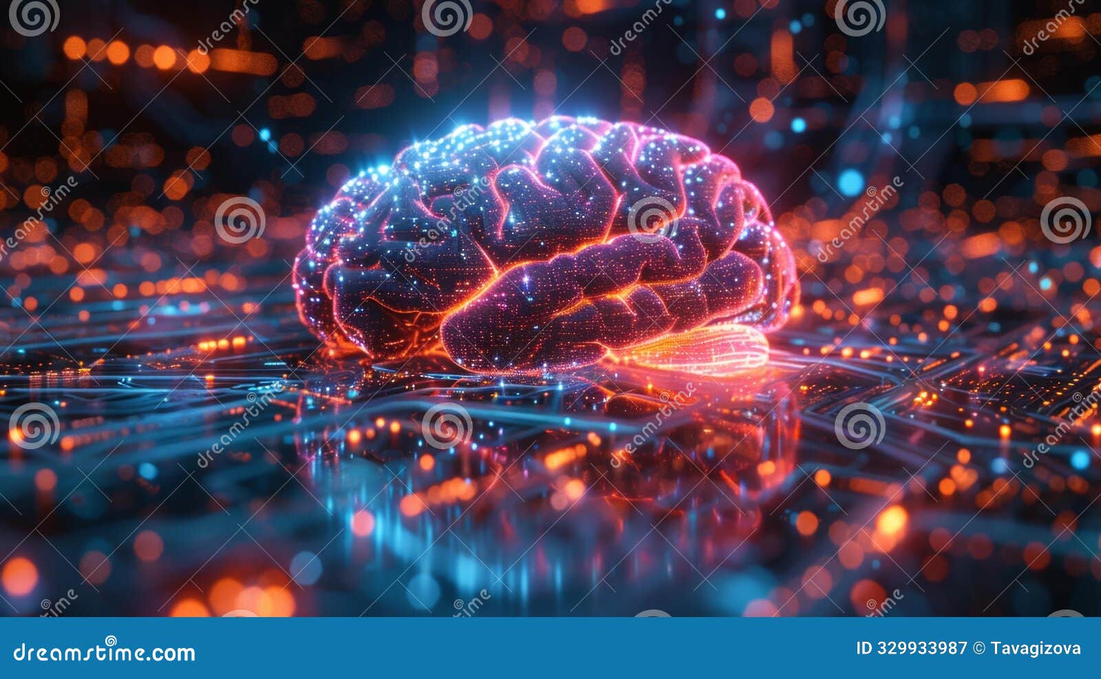 Futuristic Digital Brain with Neon Lights - Generative Ai Stock ...