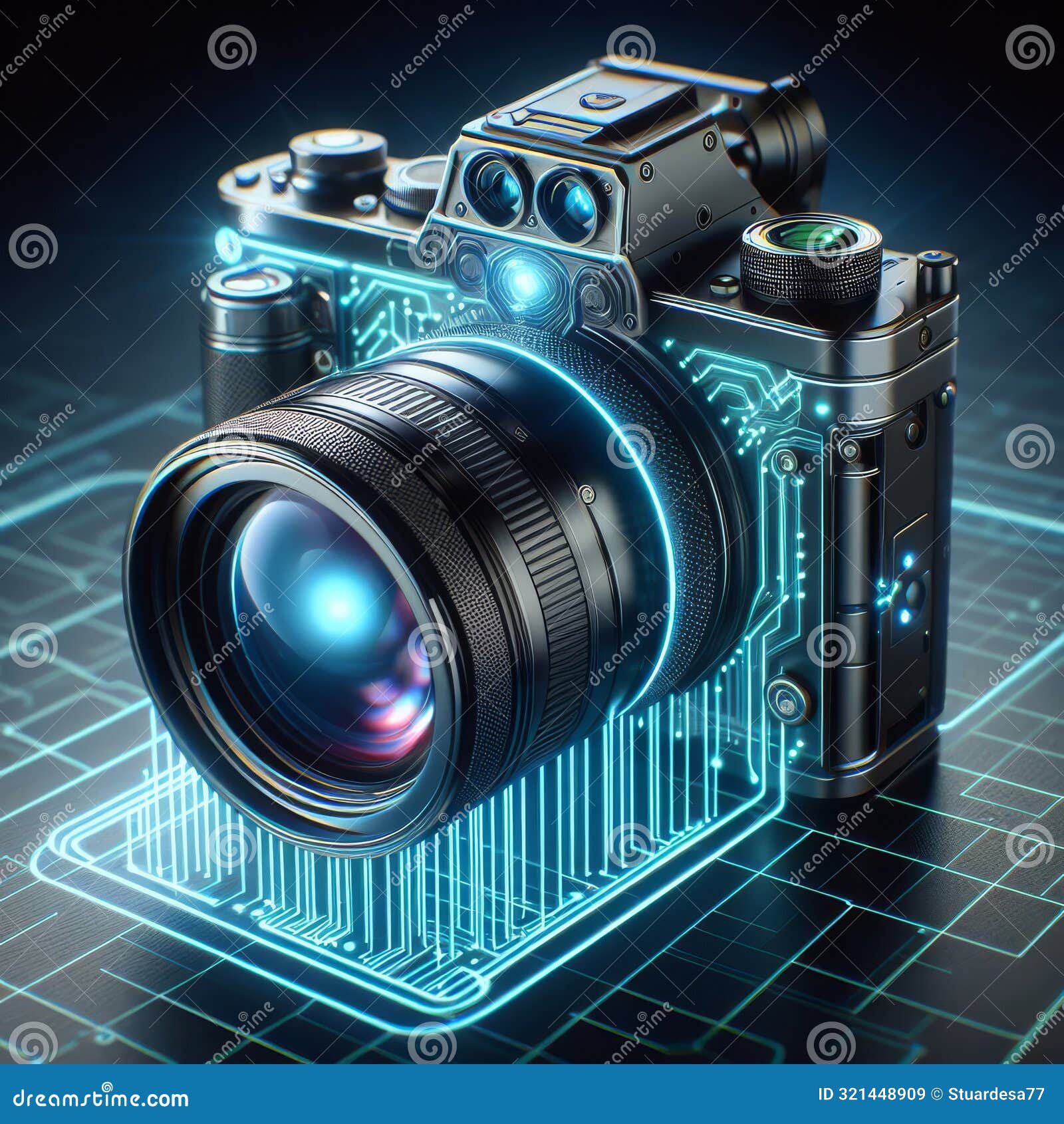 Futuristic Digital Camera with Holographic Interface Stock Image ...