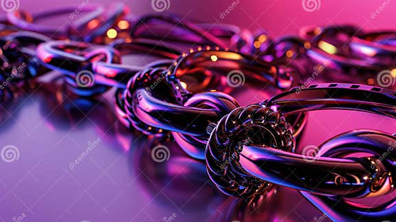 Futuristic Digital Chains in Neon Lighting - Abstract Technology ...