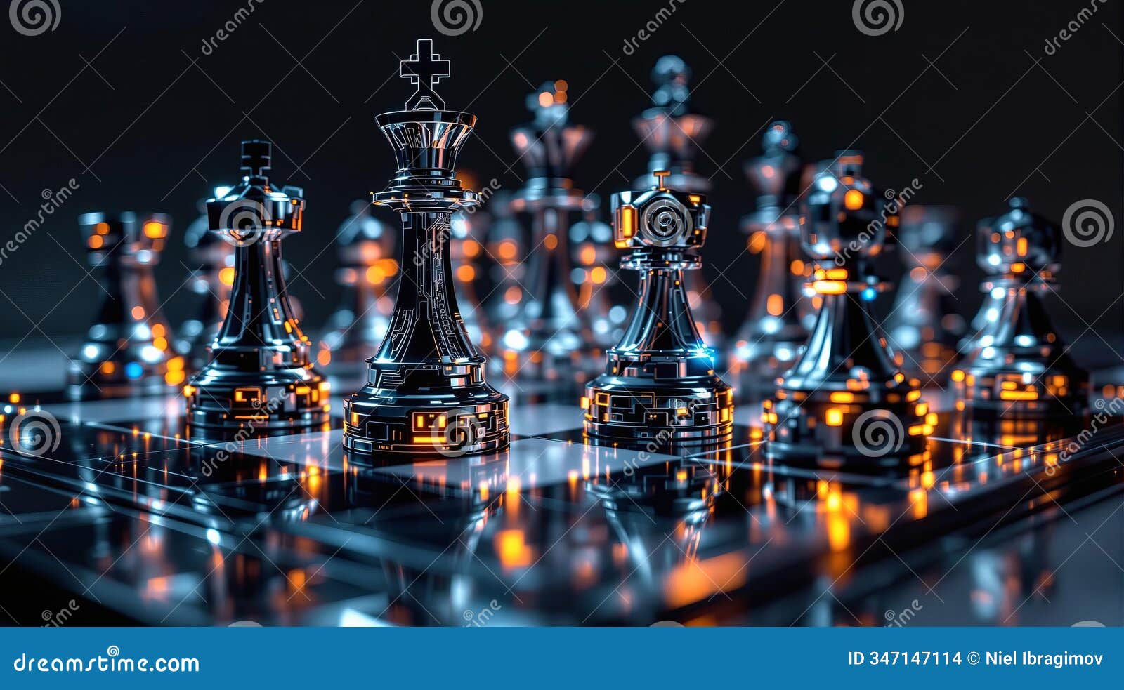 Futuristic Digital Chess Pieces with Neon Lights on High-tech Board ...