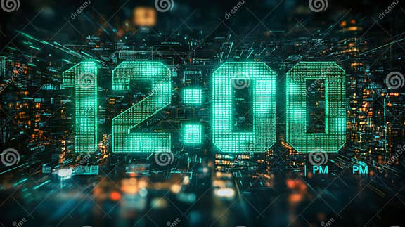 Futuristic Digital Clock Display Showing Midnight in Glowing Neon ...