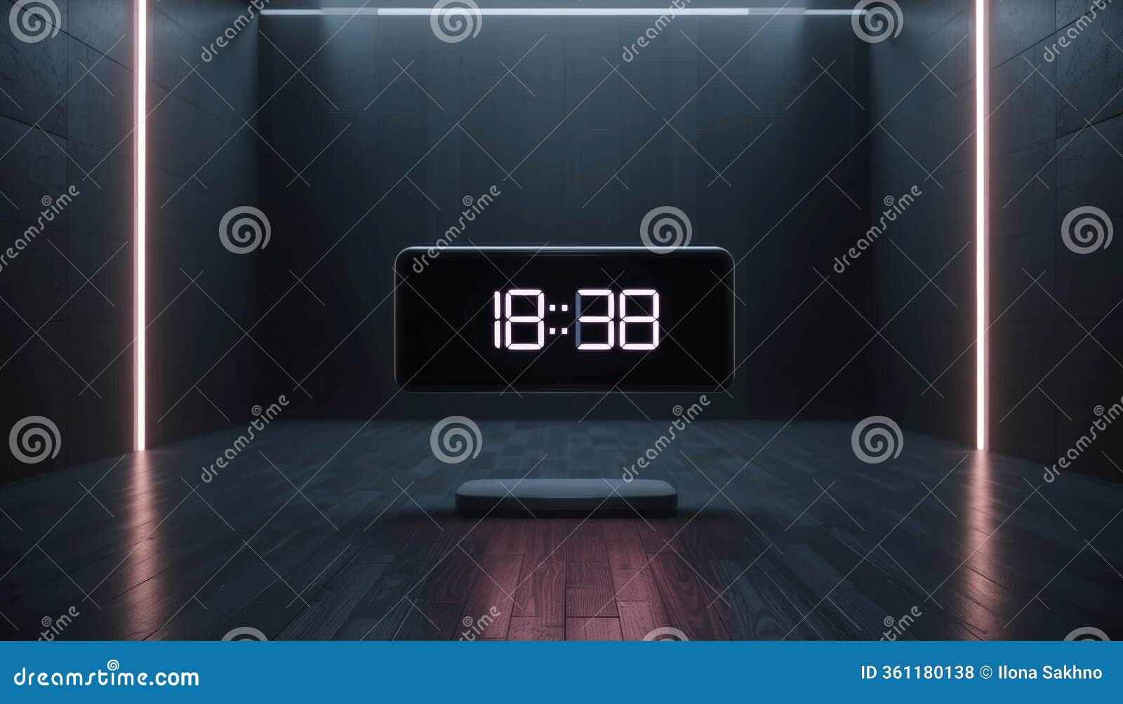 Futuristic Digital Clock Glowing in a Dark Modern Room Stock Photo ...
