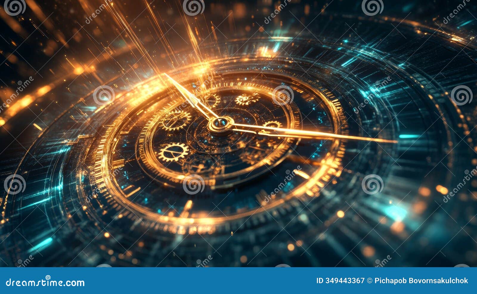 Futuristic Digital Clock Render with Glowing Details Stock Illustration ...