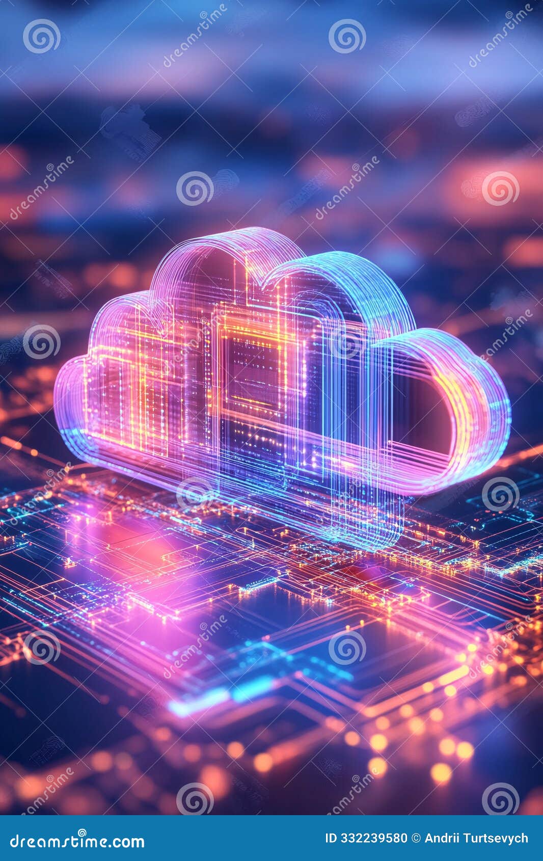 Futuristic Digital Cloud Computing Technology Concept with Glowing Circuitry Background Stock ...