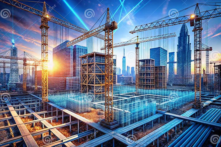 Futuristic Digital Construction Site with Smart Technology Integration ...