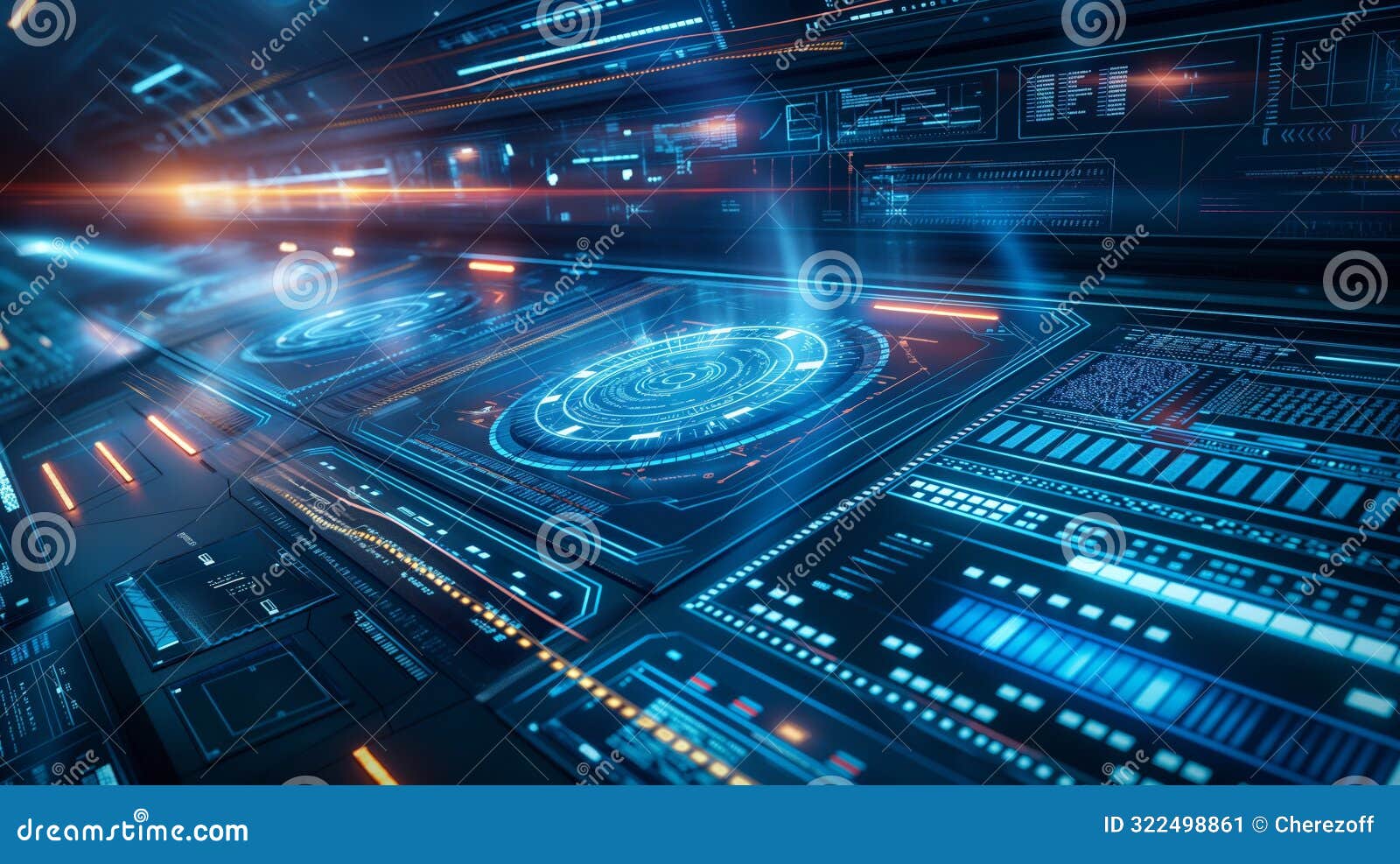 Futuristic Digital Control Panel with Holographic Displays Stock Image ...