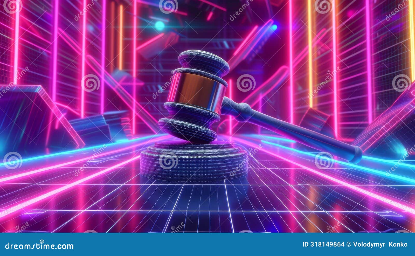 Futuristic Digital Court Concept with Glowing Gavel in Cyberspace Stock ...