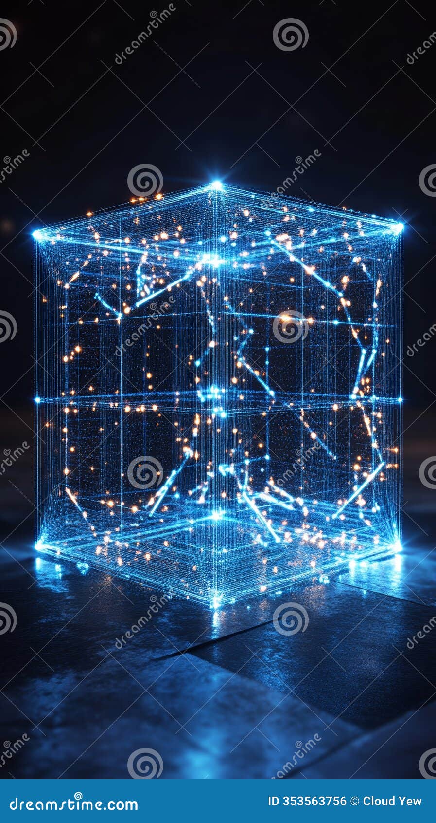 Futuristic Digital Cube with Glowing Blue Lights and Network ...
