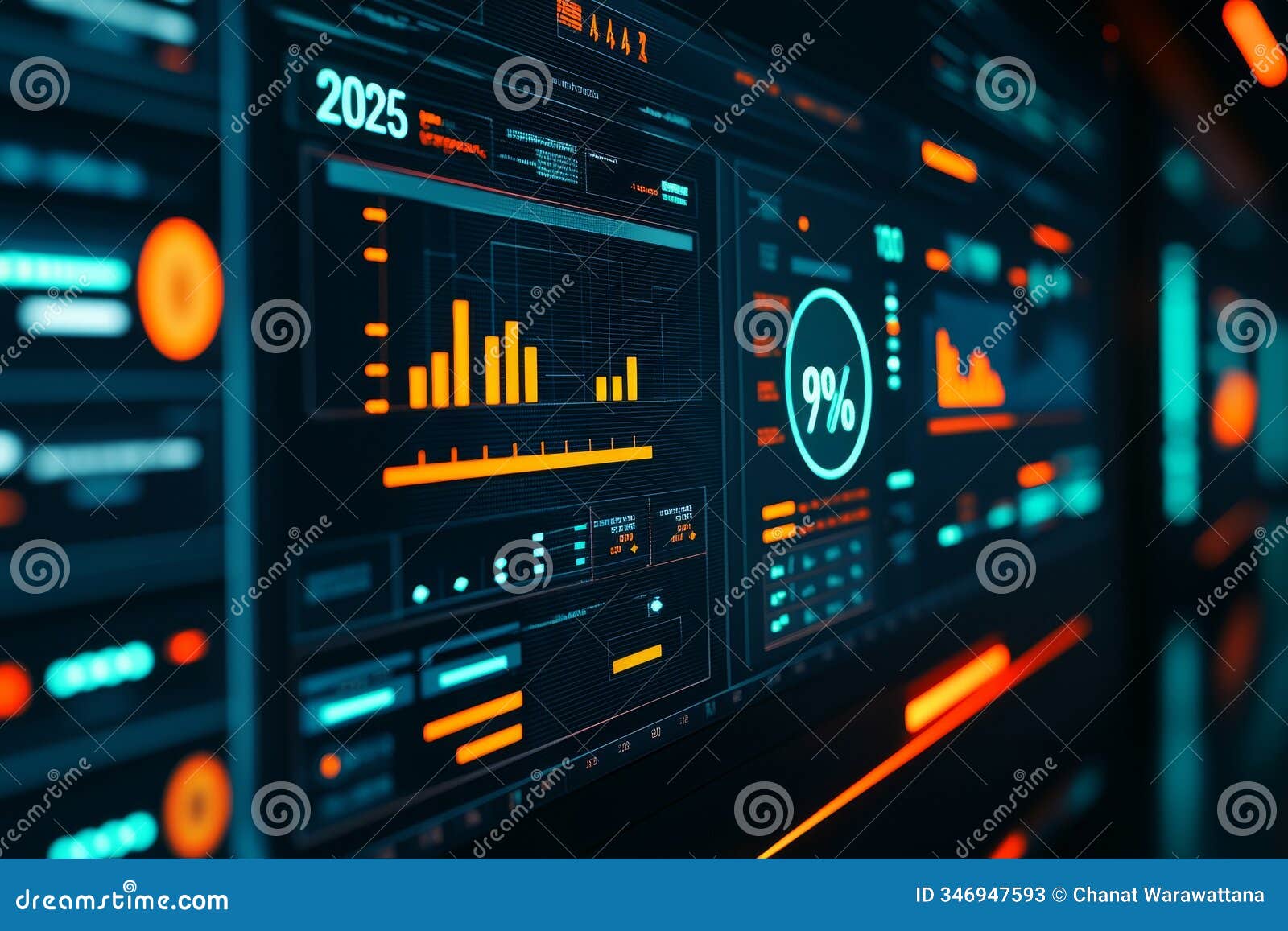 Futuristic Digital Dashboard with Data Visualizations and Statistics ...