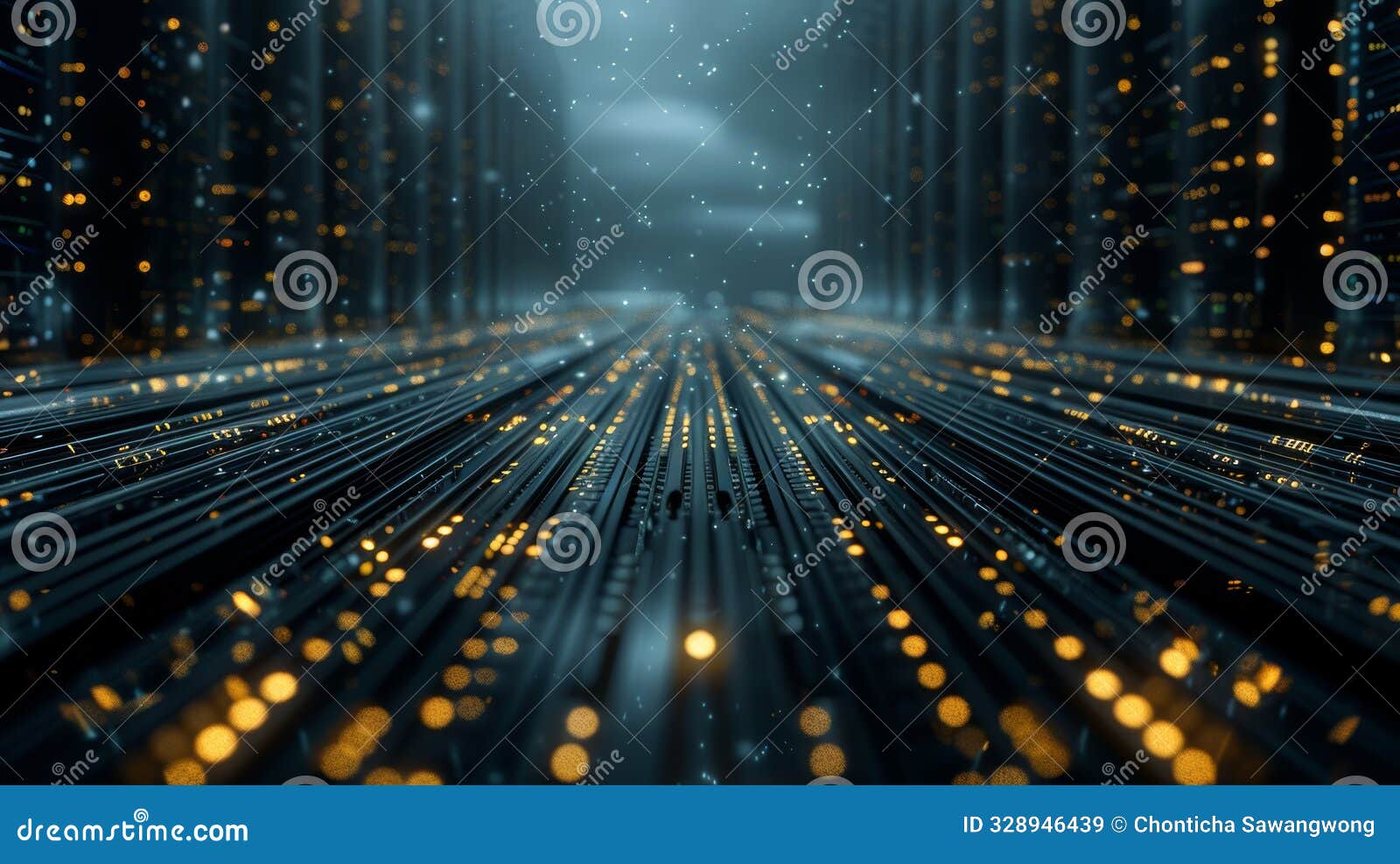 Futuristic Digital Data Corridor with Glowing Lights and Endless ...