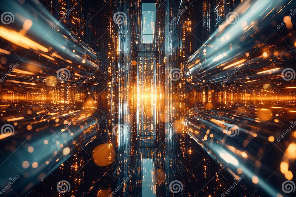 Futuristic Digital Data Flow through Illuminated Servers Symbolizing ...