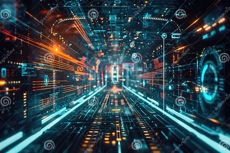 Futuristic Digital Data Network in a High-Tech Cyber Environment Stock ...