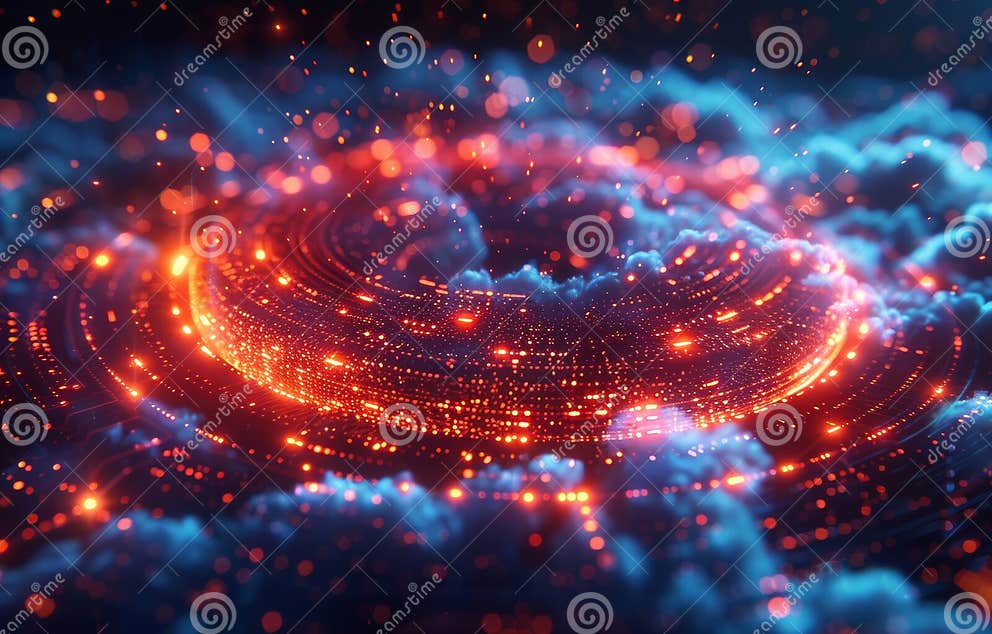 Futuristic Digital Data Stream in a Cloud Environment with Glowing ...