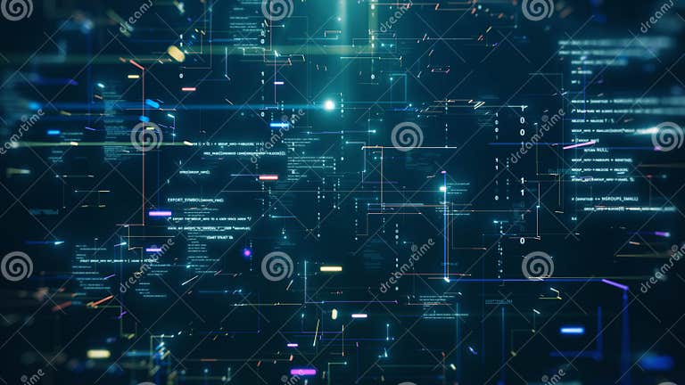 Futuristic Digital Data Stream with Glowing Lines of Abstract Binary ...