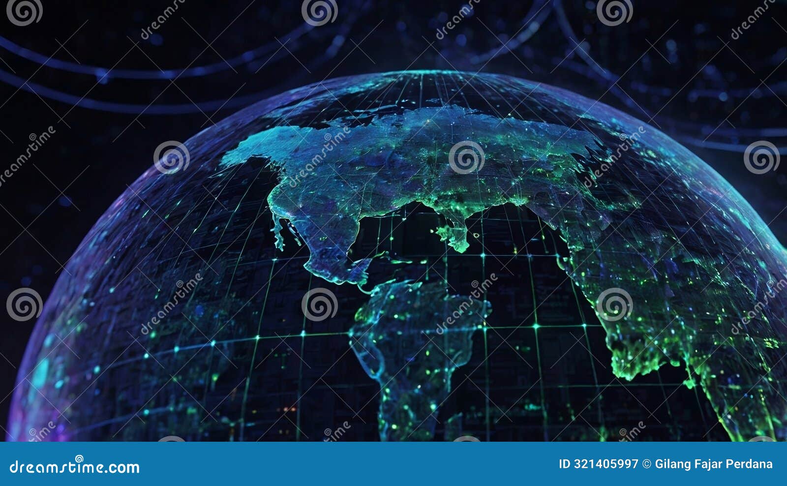 Futuristic Digital Earth with Glowing Nodes Stock Illustration ...