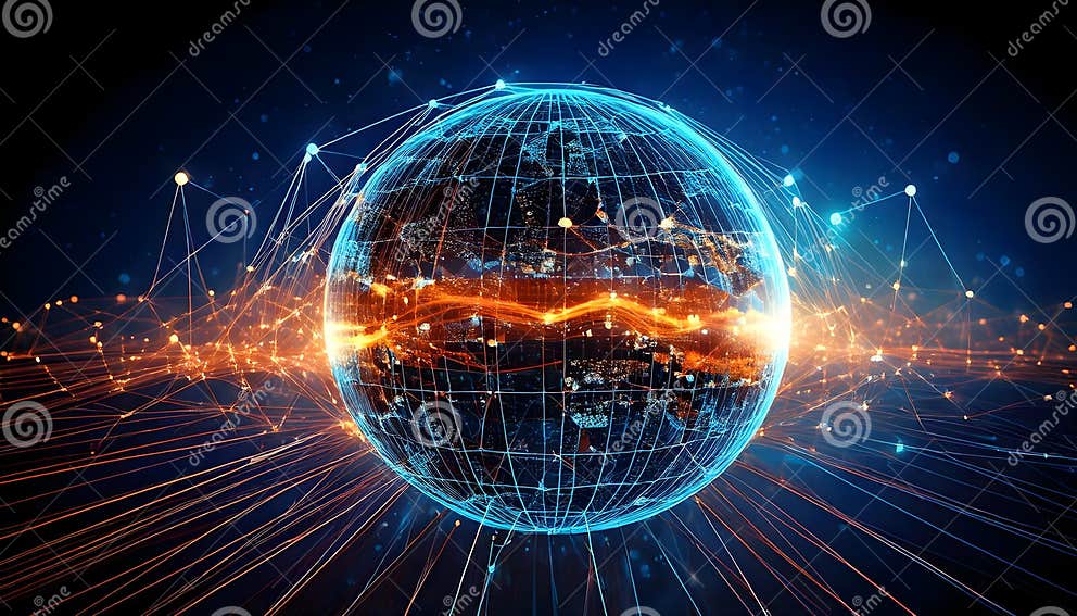 Futuristic Digital Globe with Network Connections Symbolizing Global Communication Stock ...