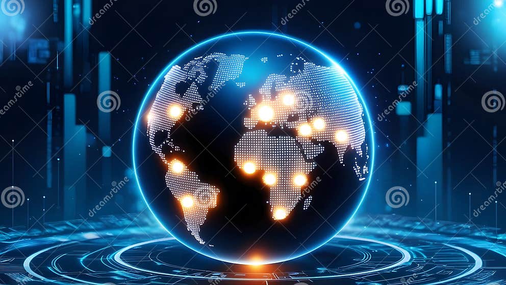 A Futuristic Digital Globe and World Map with Communications and ...