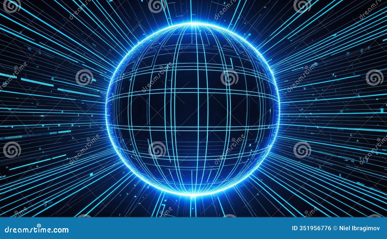 Futuristic Digital Glowing Sphere With Network Grid And Neon Lines Royalty-Free Stock Image ...