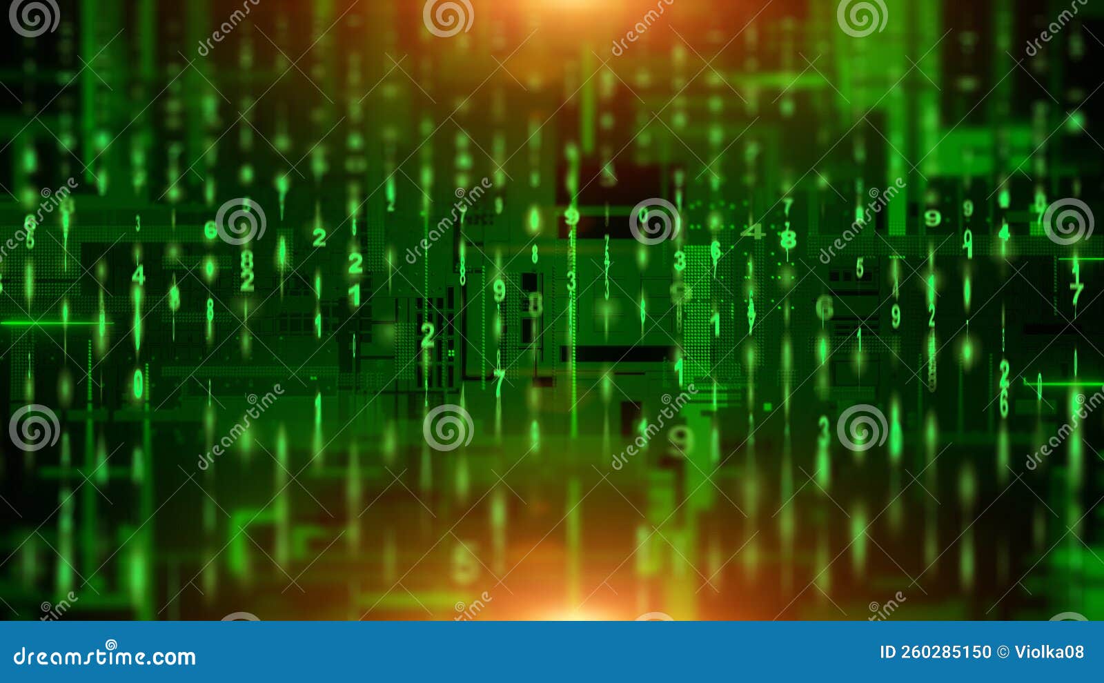 Futuristic Digital Green Matrix Style. Binary Computer Code Data Security Background. 3D ...