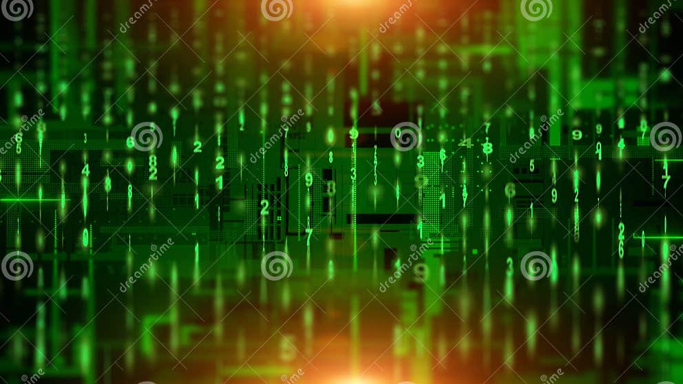 Futuristic Digital Green Matrix Style. Binary Computer Code Data Security Background. 3D ...