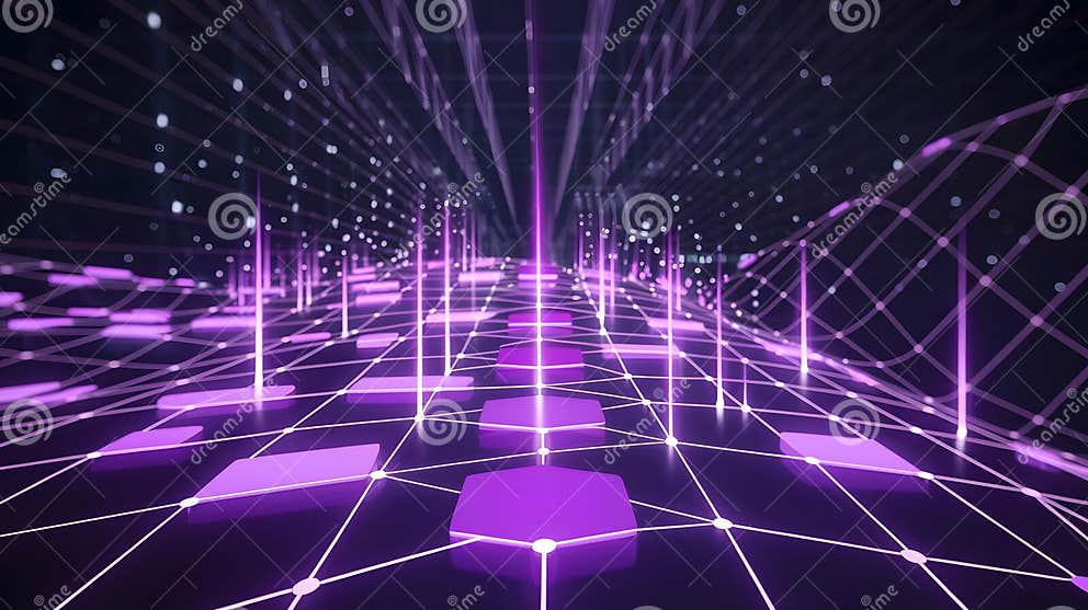 Futuristic Digital Grid with Blockchain Pathways. an Abstract Visualization of a Blockchain ...
