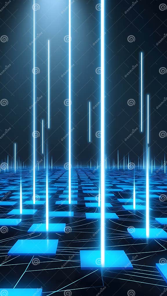Futuristic Digital Grid with Blockchain Pathways. an Abstract Visualization of a Blockchain ...