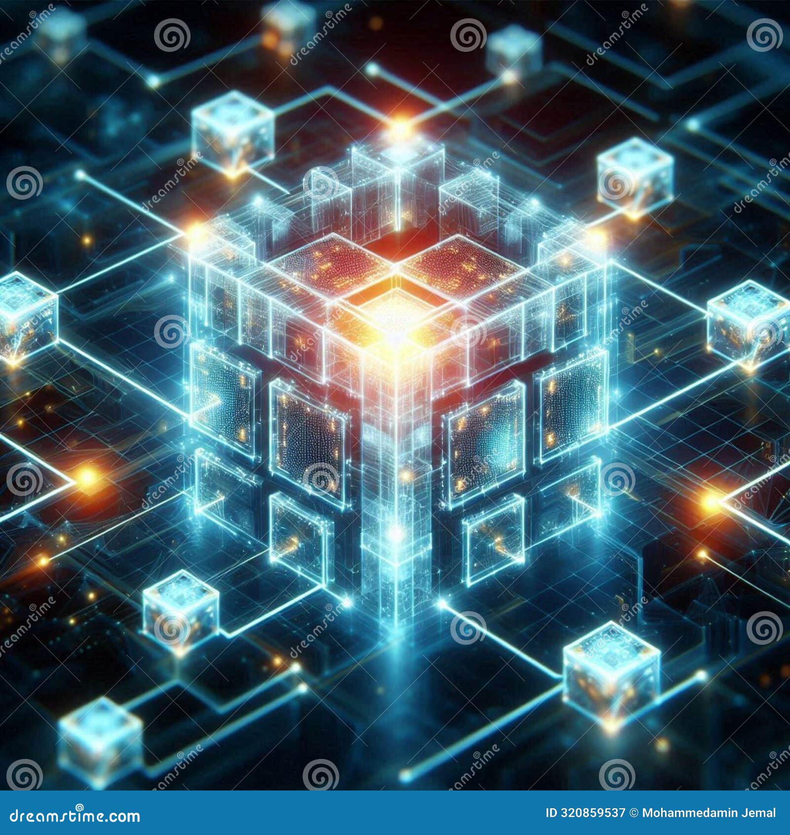 Futuristic Digital Grid with Blockchain Technology - Glowing Data ...