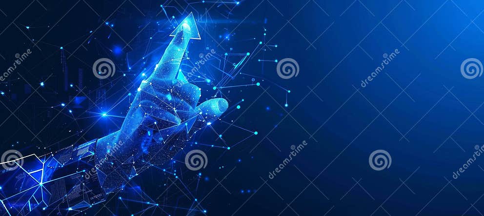 Futuristic Digital Hand Pointing at Upward Arrow with Technology ...
