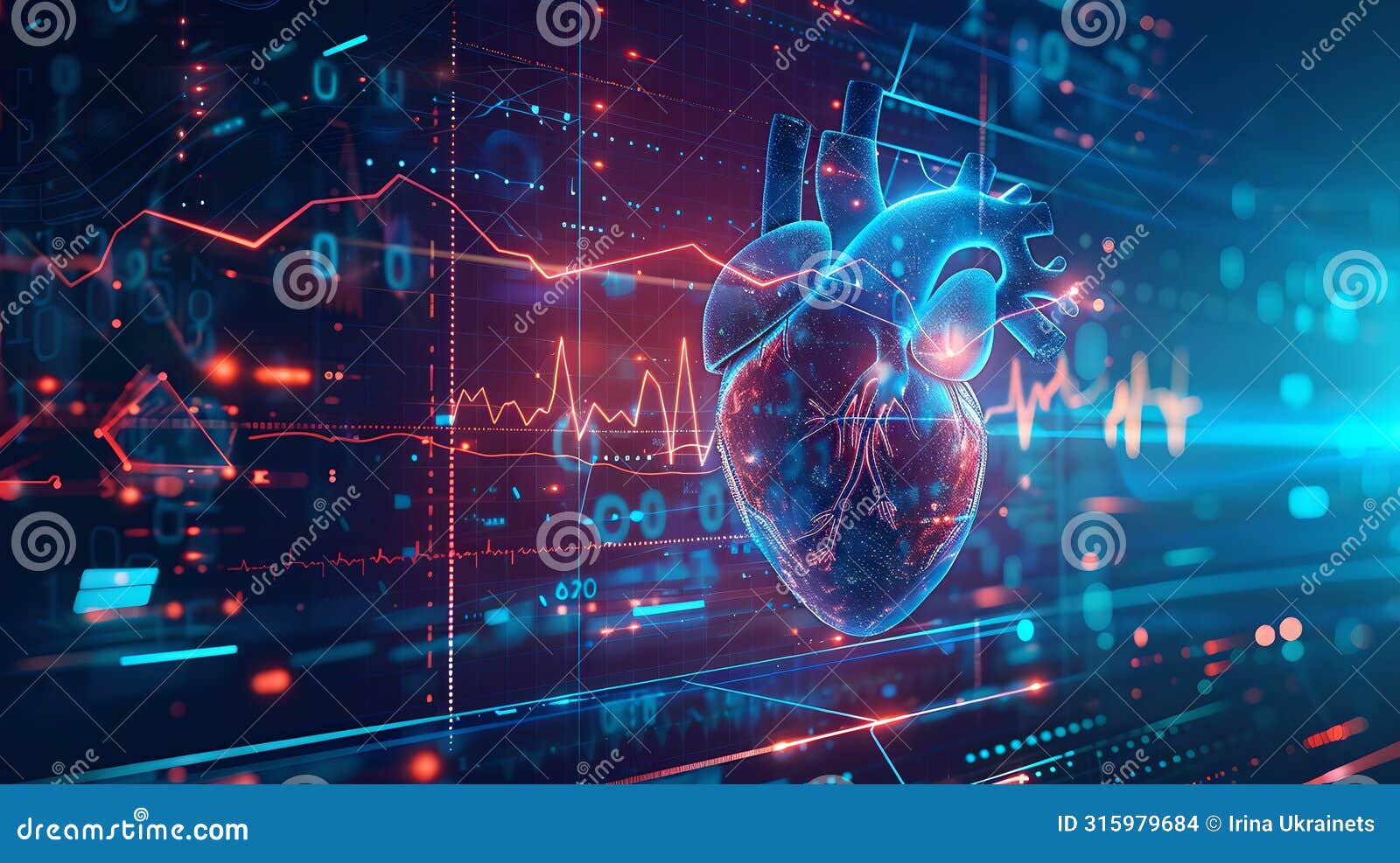 Futuristic Digital Heart Interface with Graphs. Healthcare Technology ...