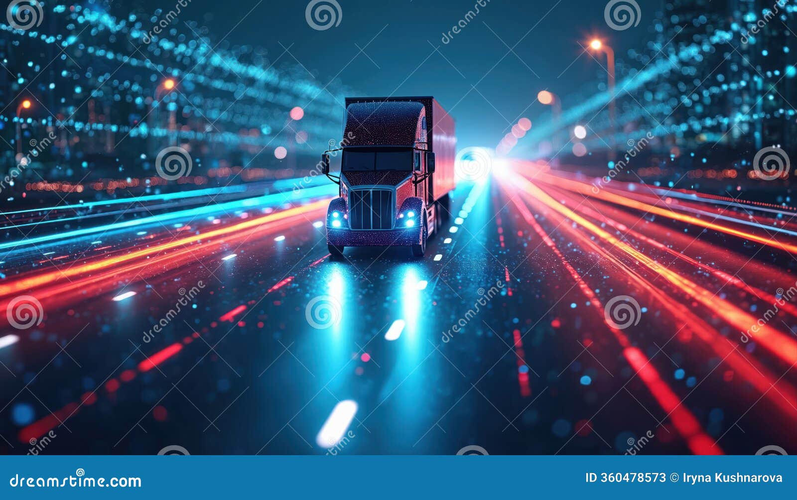 Futuristic Digital Highway with Glowing Data Streams, Semi-truck Smart ...