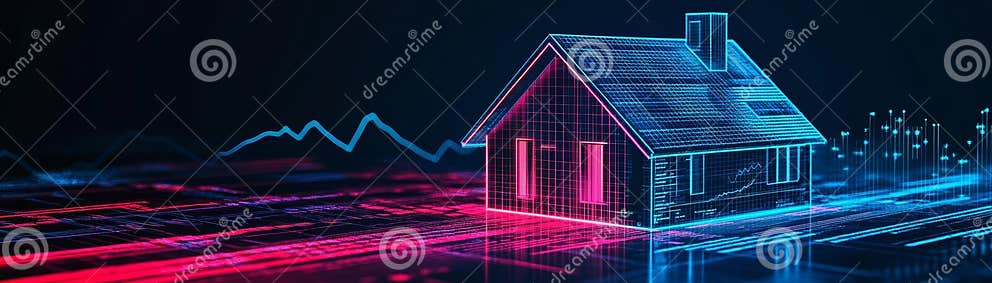 Futuristic Digital House Design with Neon Lights and Data Visualization ...