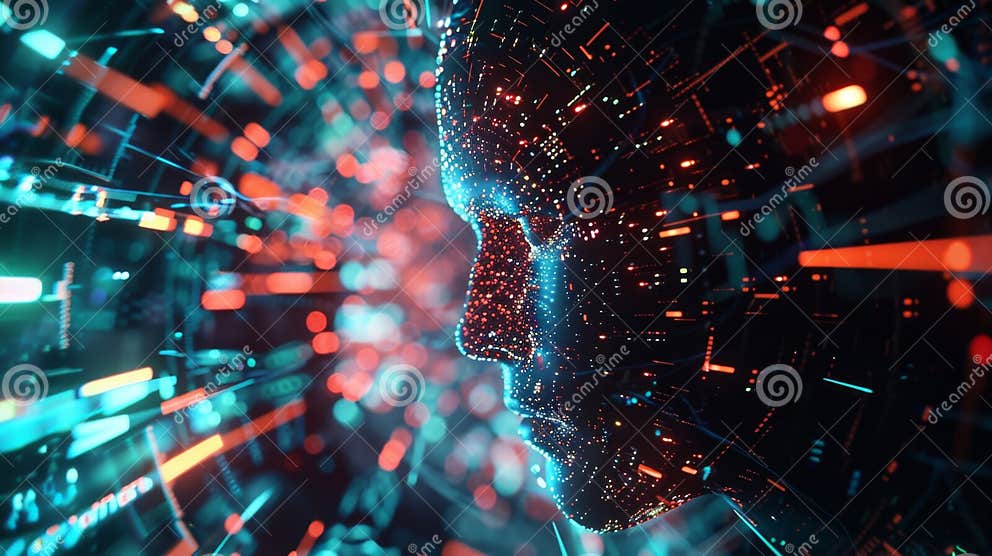 Futuristic Digital Human Face Concept with Abstract Data Streams Stock ...