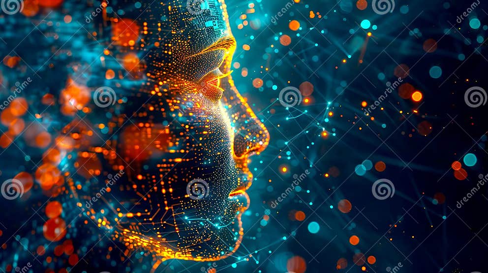 Futuristic Digital Human Face Concept Art with Glowing Dots and Lines ...