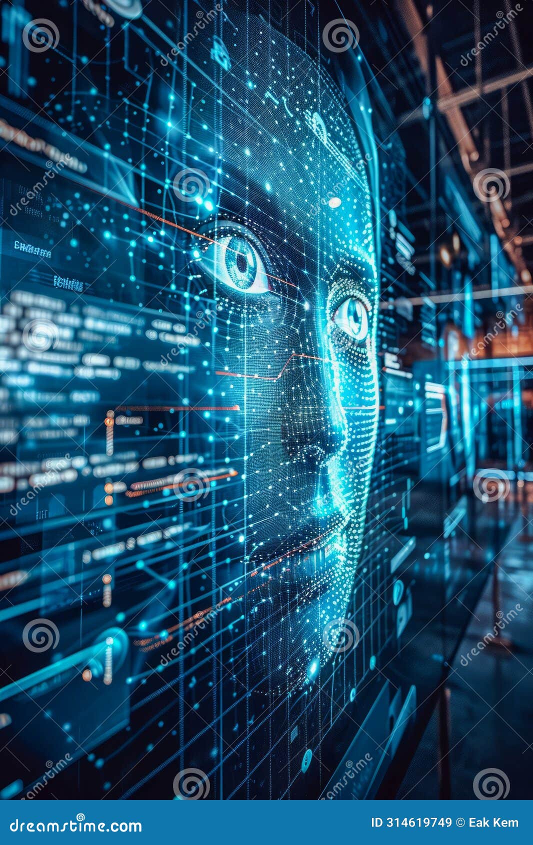 Futuristic Digital Human Face Interface with World Map Projection ...