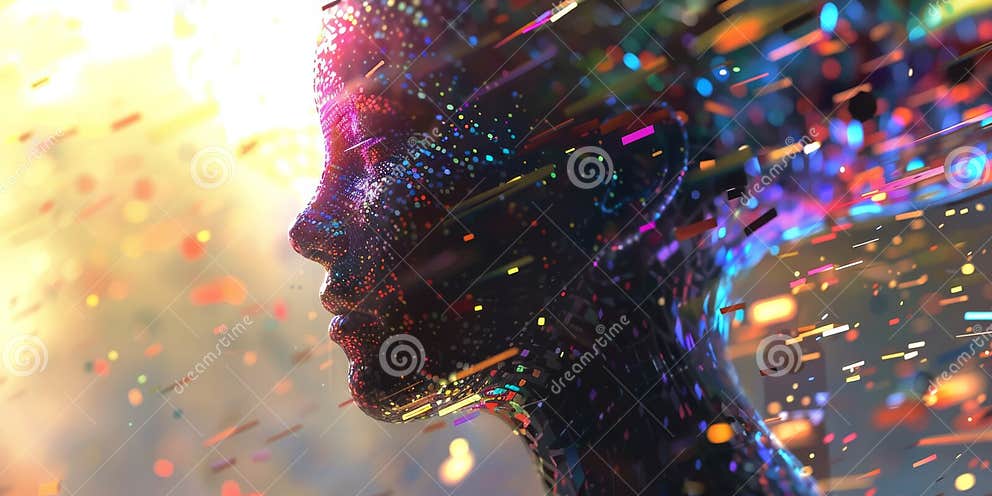 Futuristic Digital Human Head with Light Effects, Technology and ...