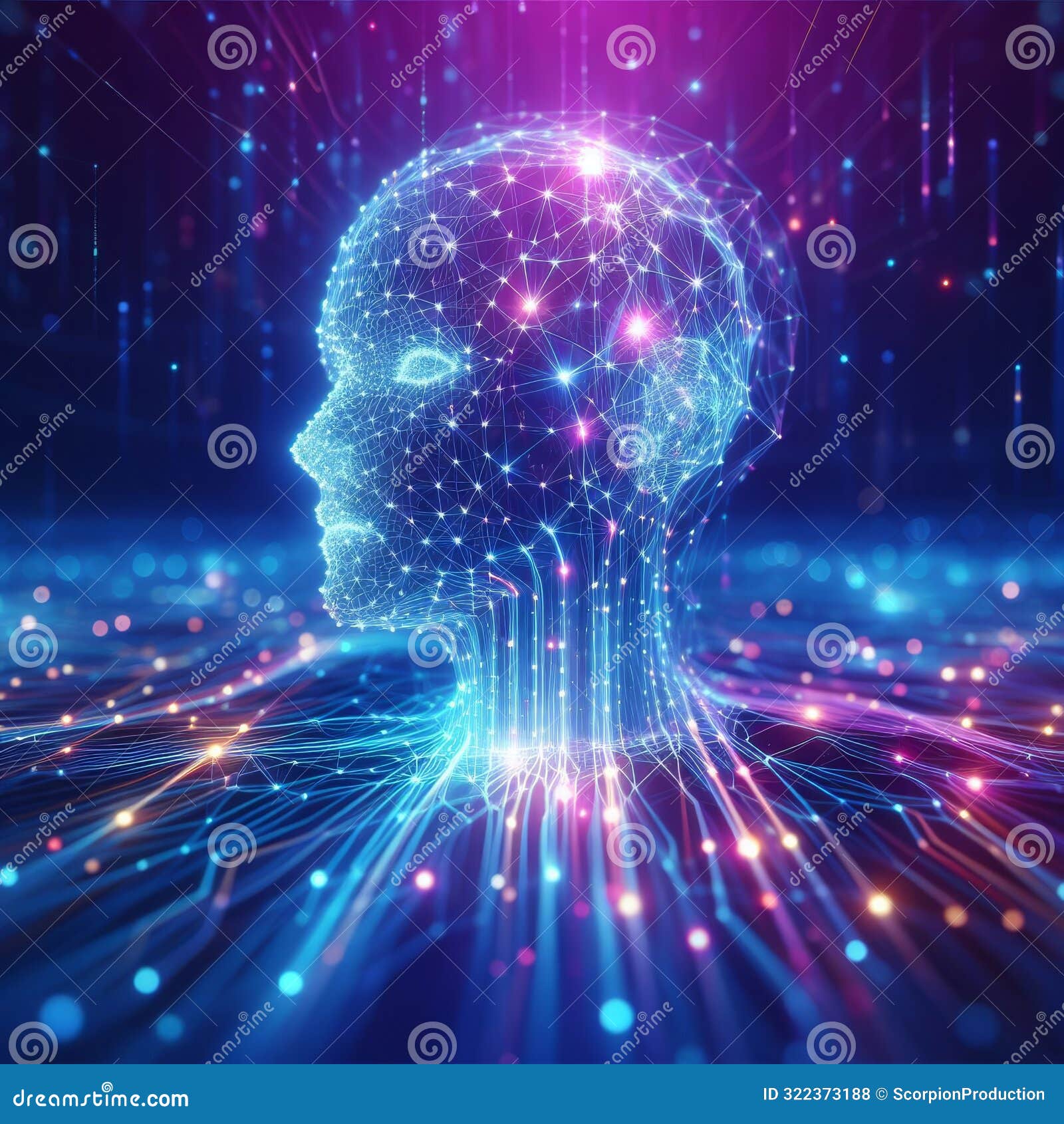 Futuristic Digital Human Head with Neural Network Connections Stock ...