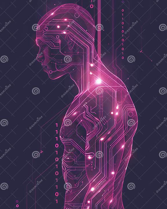 Futuristic Digital Human Anatomy with Glowing Circuit Lines ...