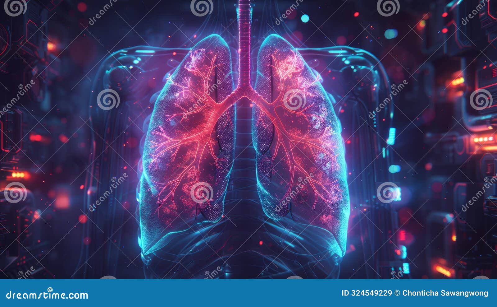 Futuristic Digital Illustration of Glowing Human Lungs, Highlighting ...